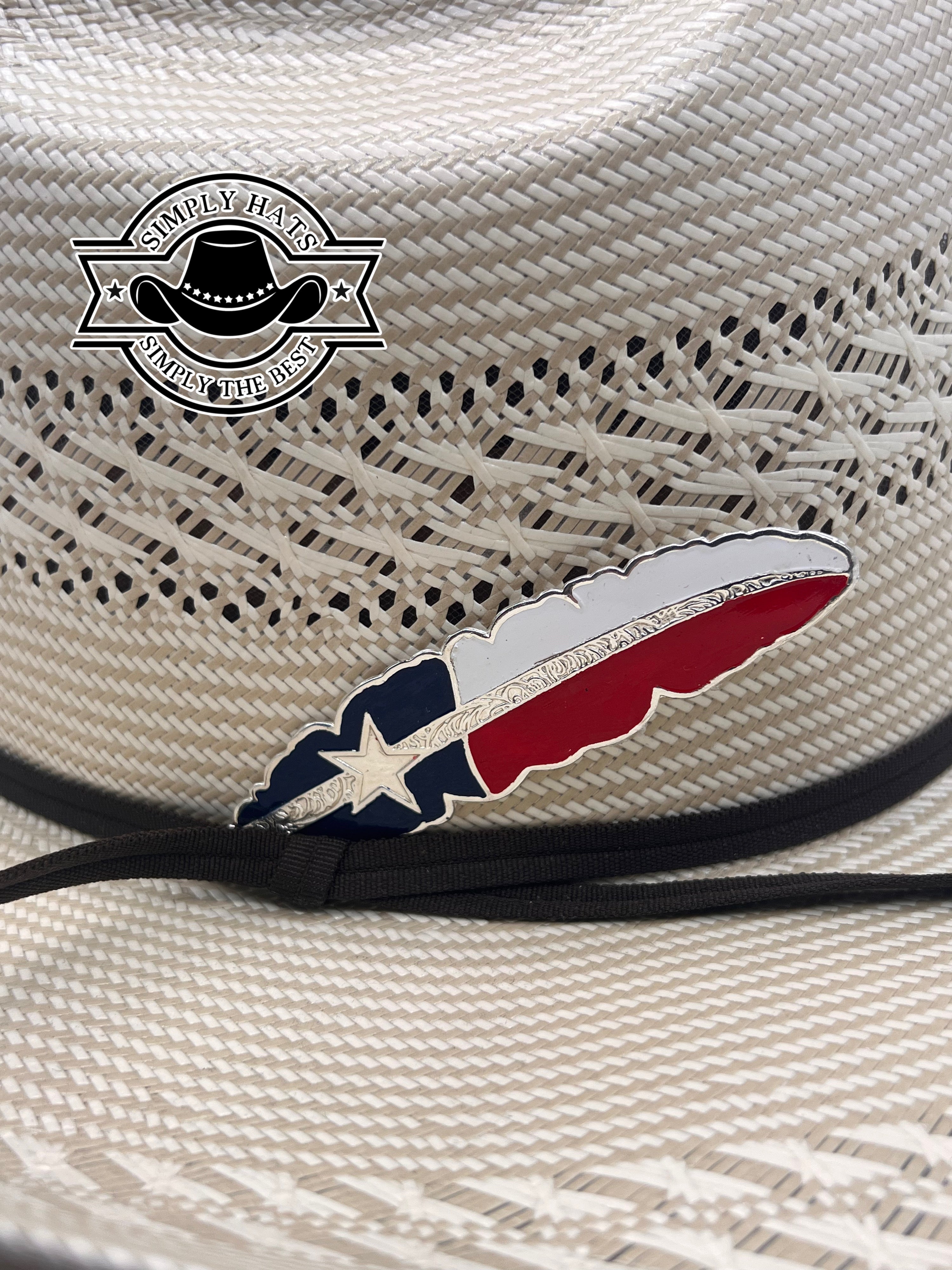 Stainless Steel Texas Flag Feather (Alpaca Silver) | Simply Hats